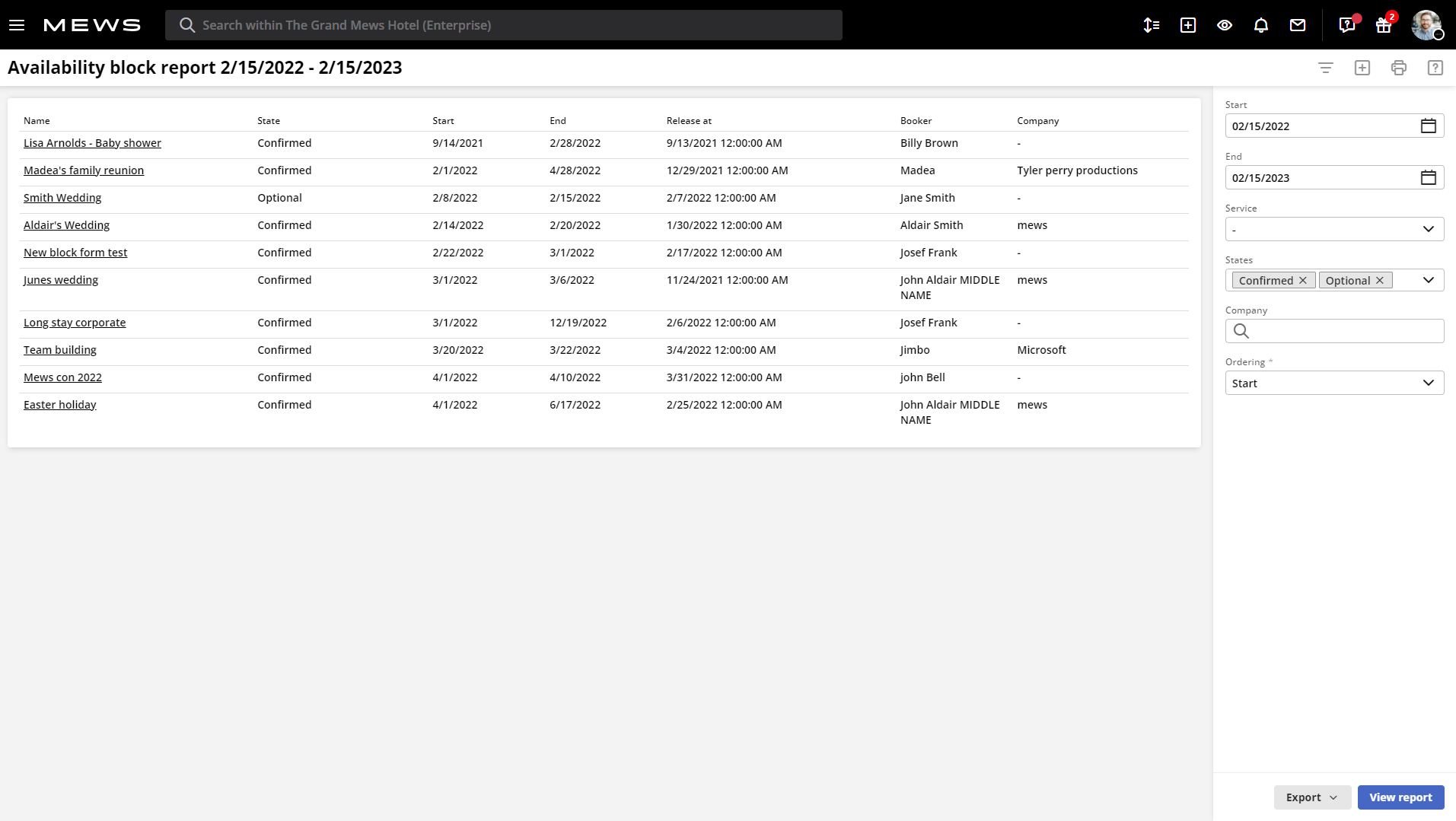 The Availability block report