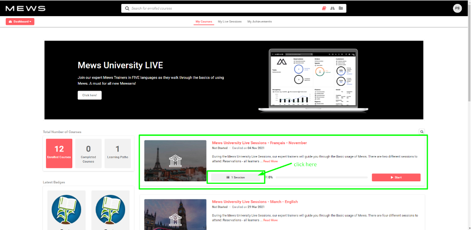 How to enroll in Mews University Live Sessions?