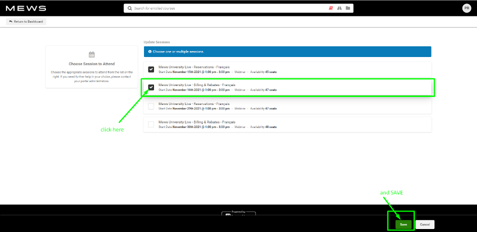 How to enroll in Mews University Live Sessions?