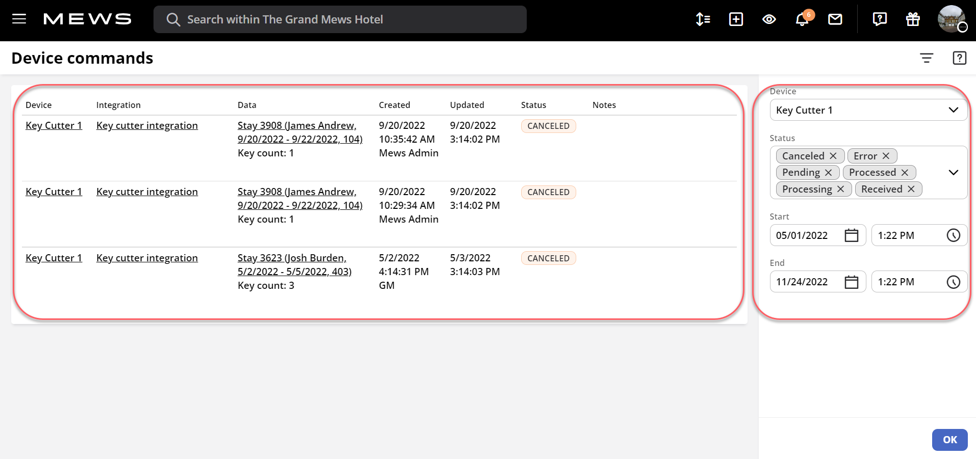 The Device commands queue