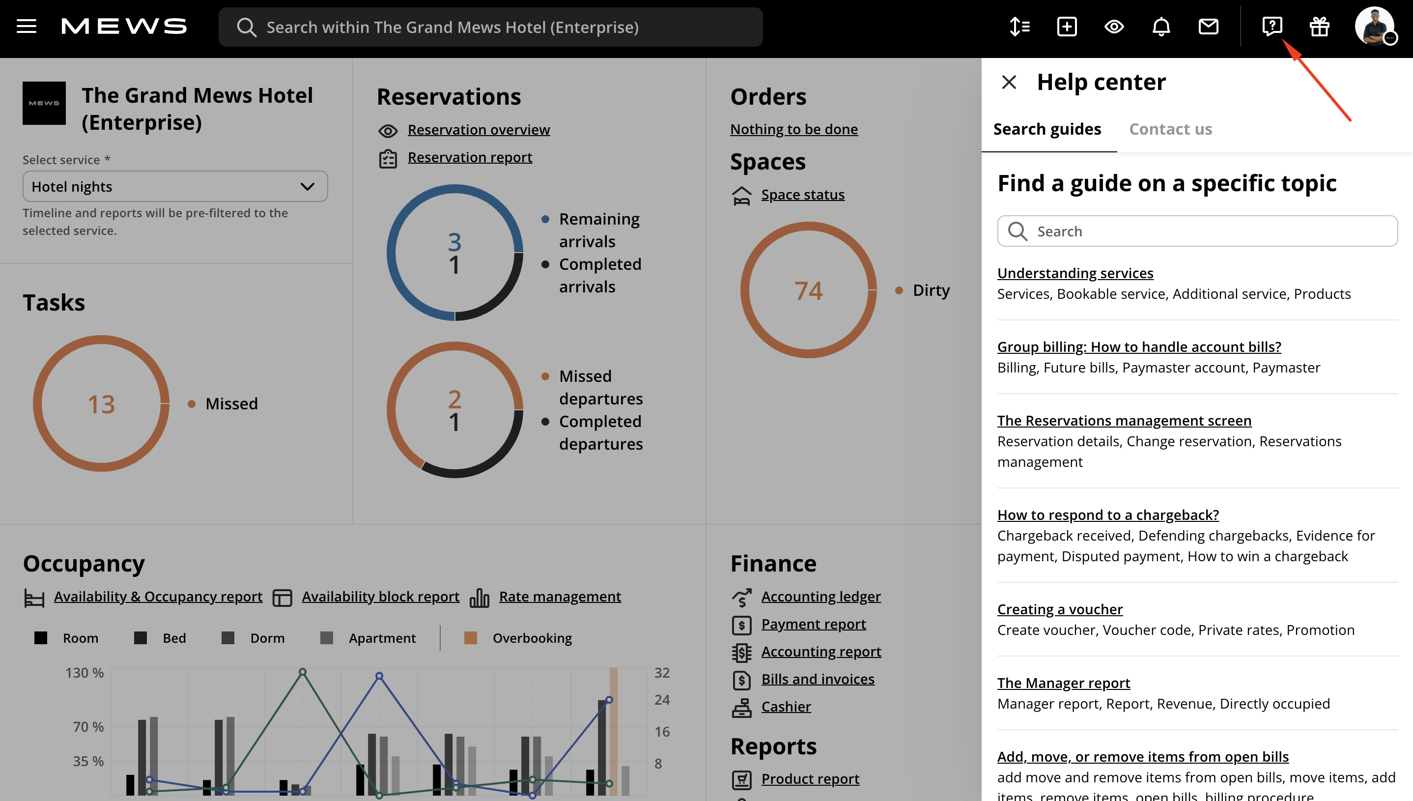 The Mews Help center in Mews Operations: Submitting a support ticket