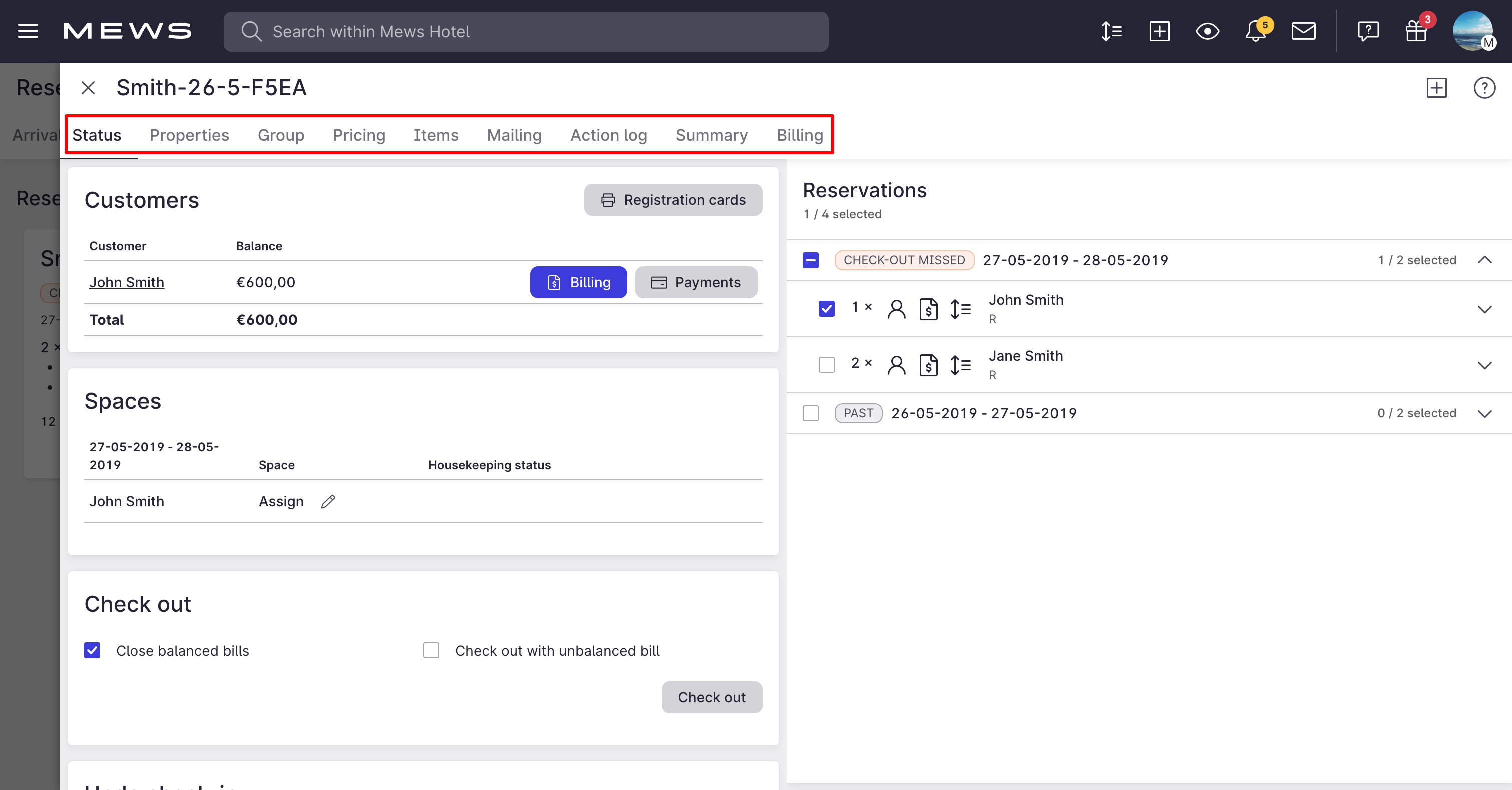 L'écran de gestion des réservations