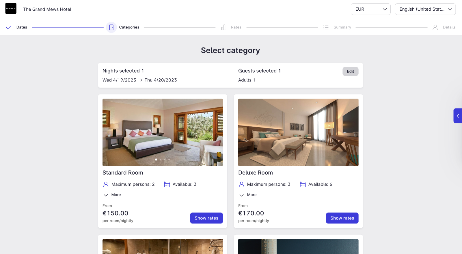 The Booker journey in the Mews Booking Engine