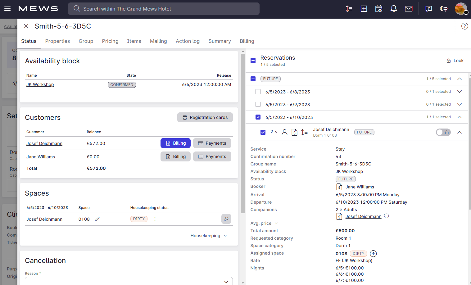 Picking up reservations in availability blocks