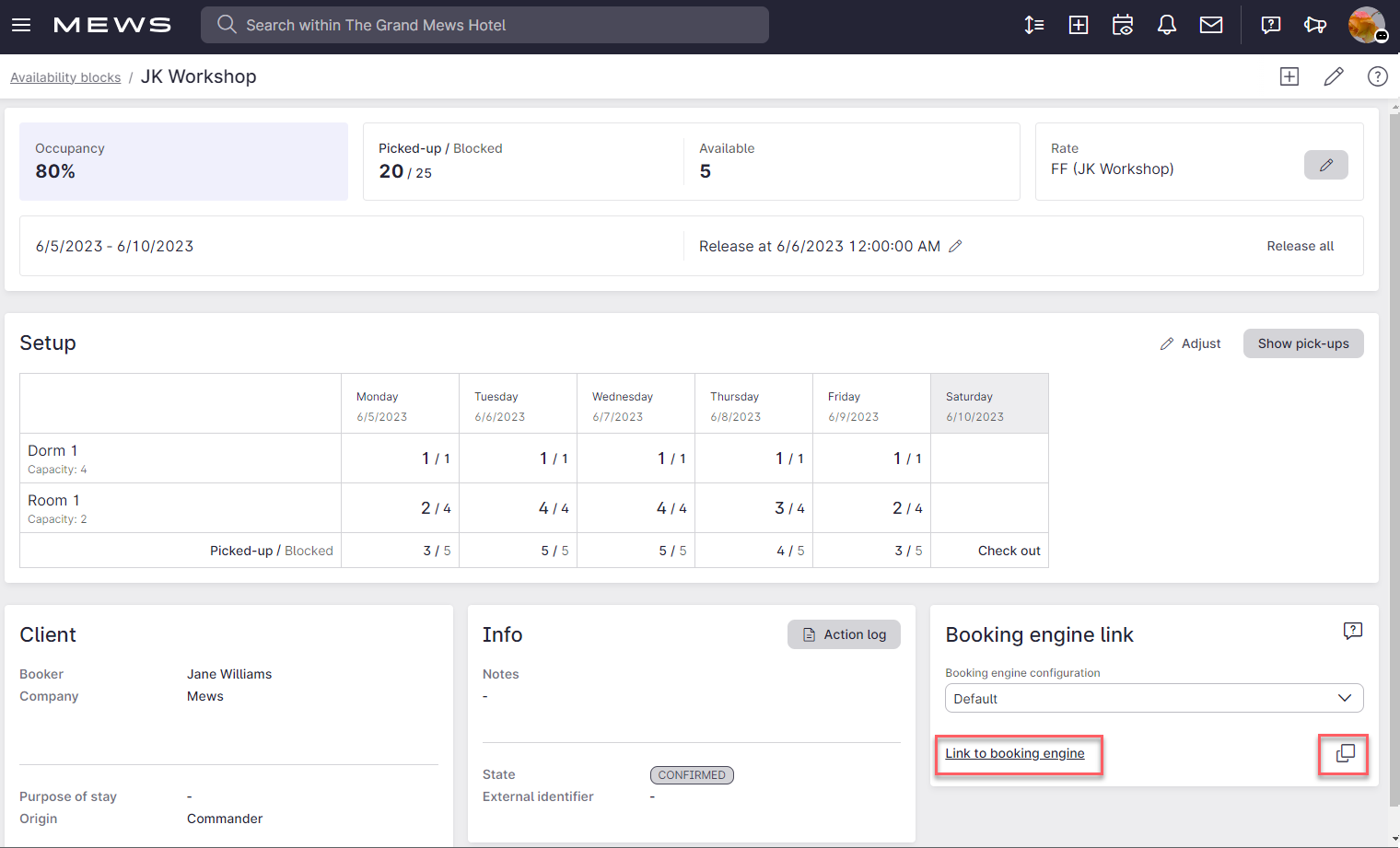 Picking up reservations in availability blocks