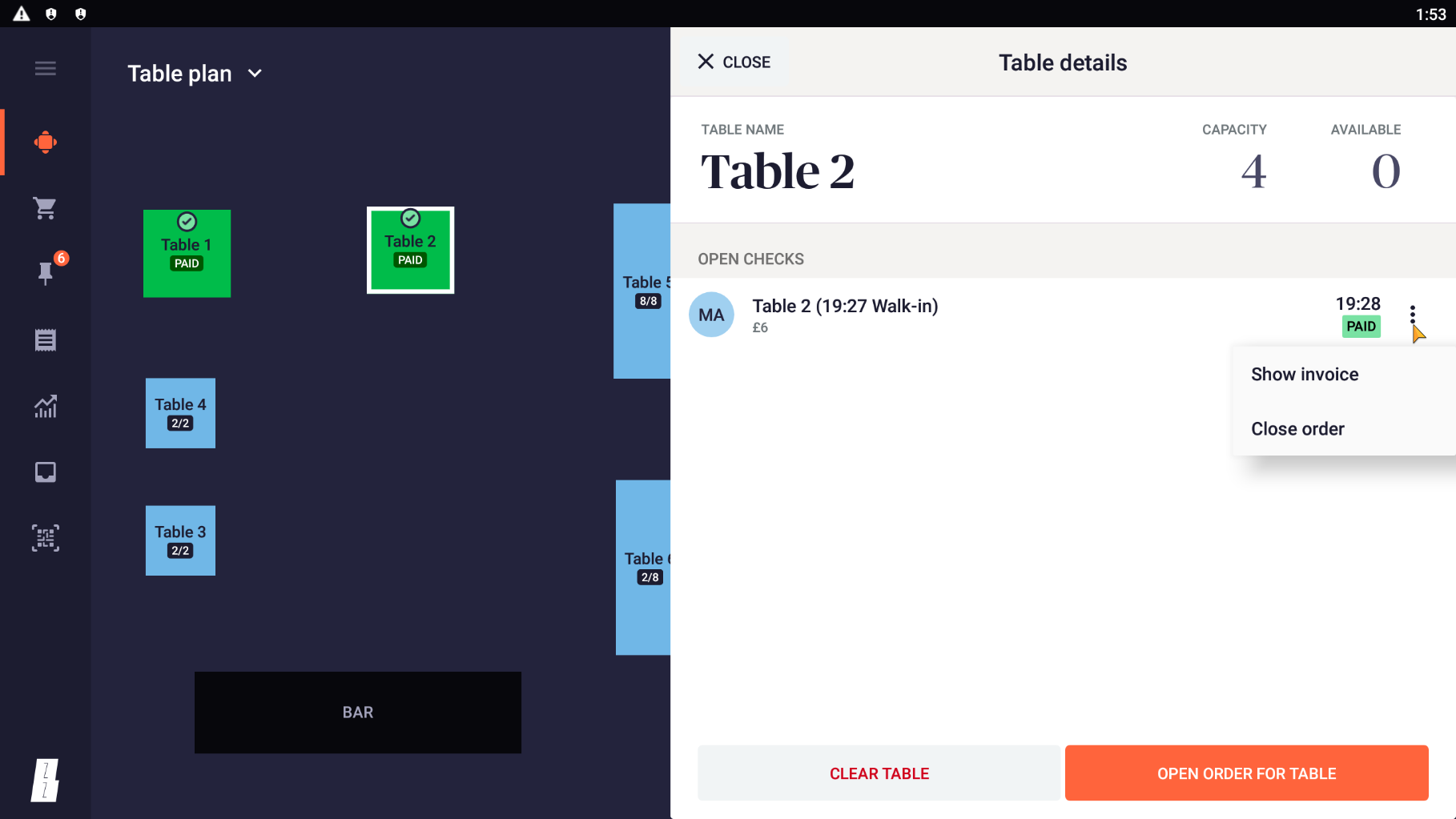Managing table orders in Mews POS