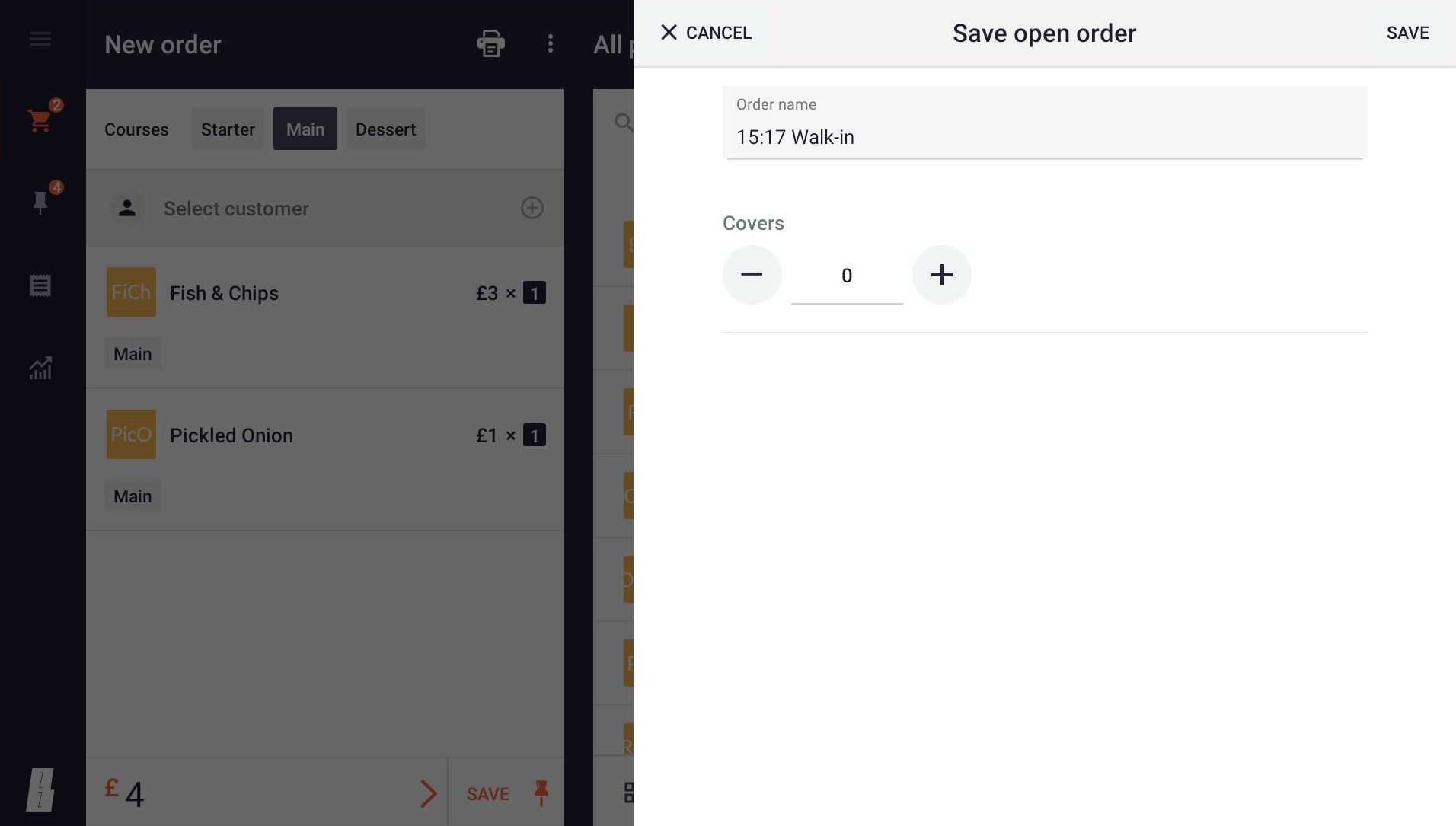 Taking and saving open orders in Mews POS