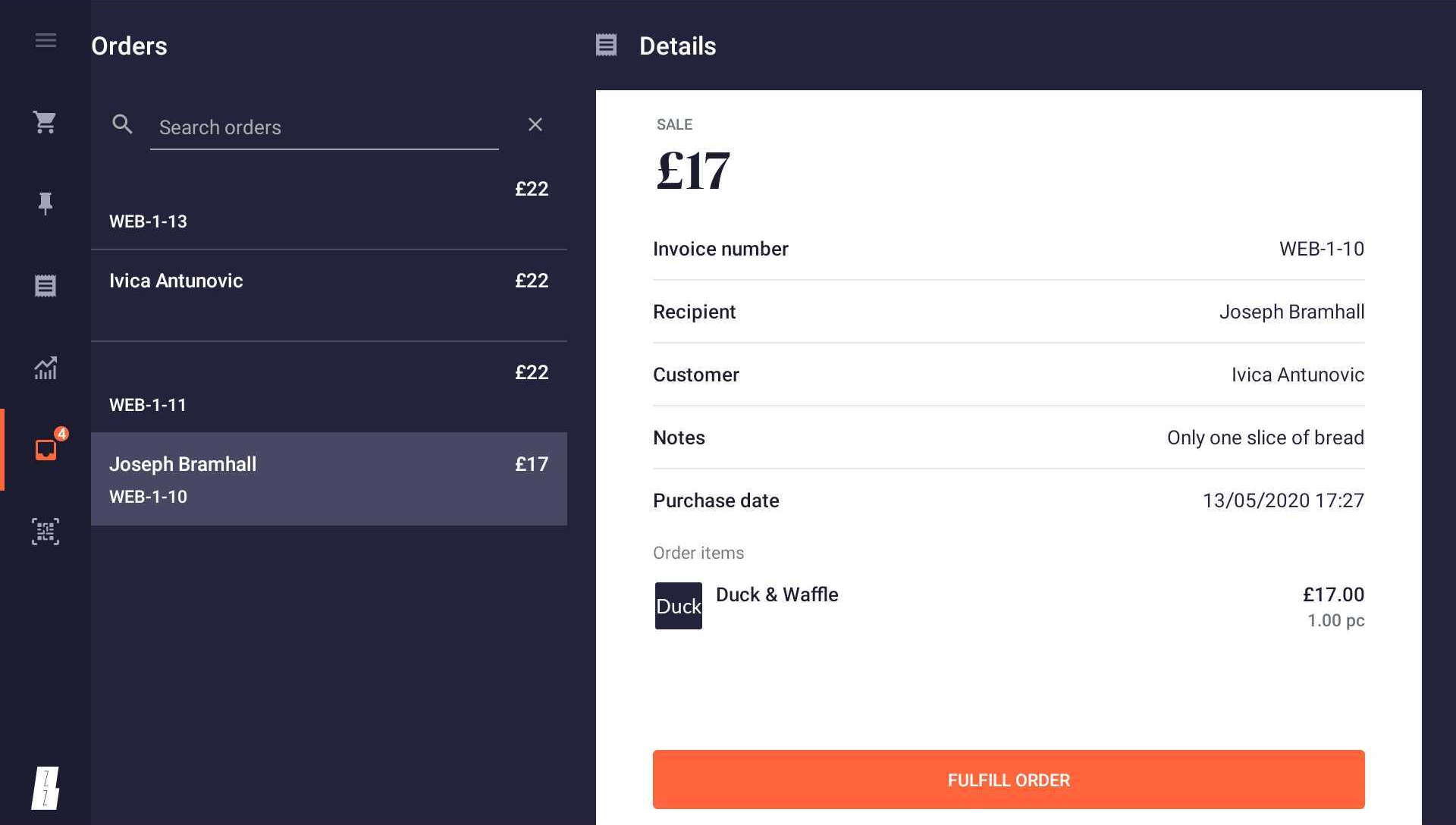 Tracking web orders in the application (tablet only) in Mews POS