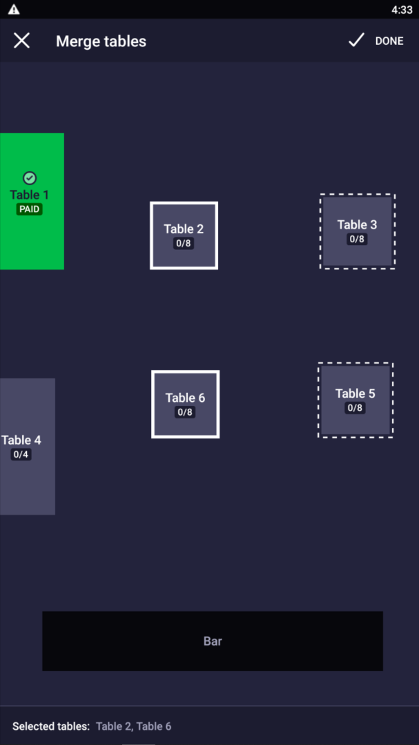 Merging and unmerging tables in Mews POS