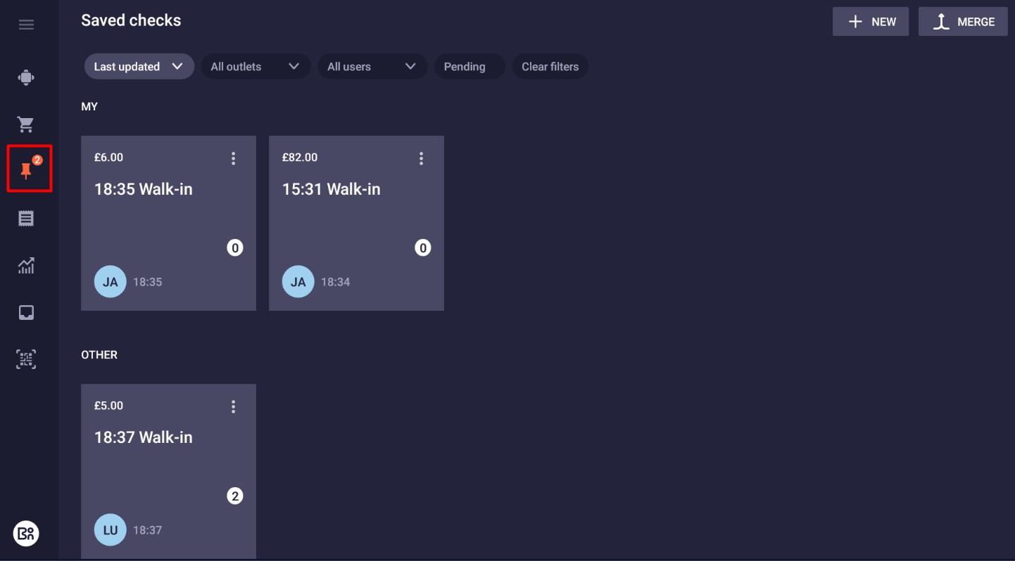 Open orders screen in Mews POS