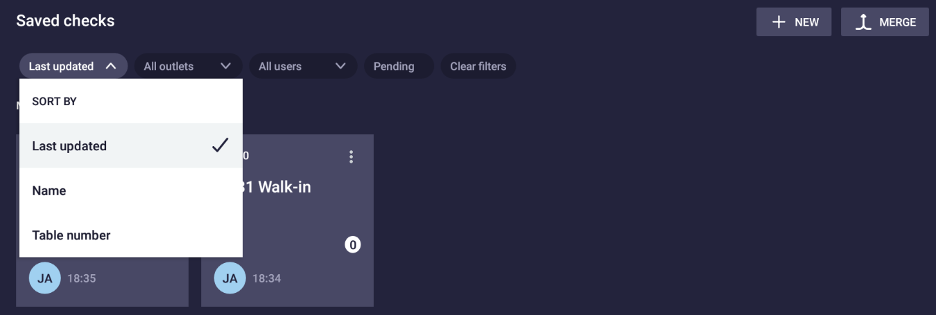 Open orders screen in Mews POS