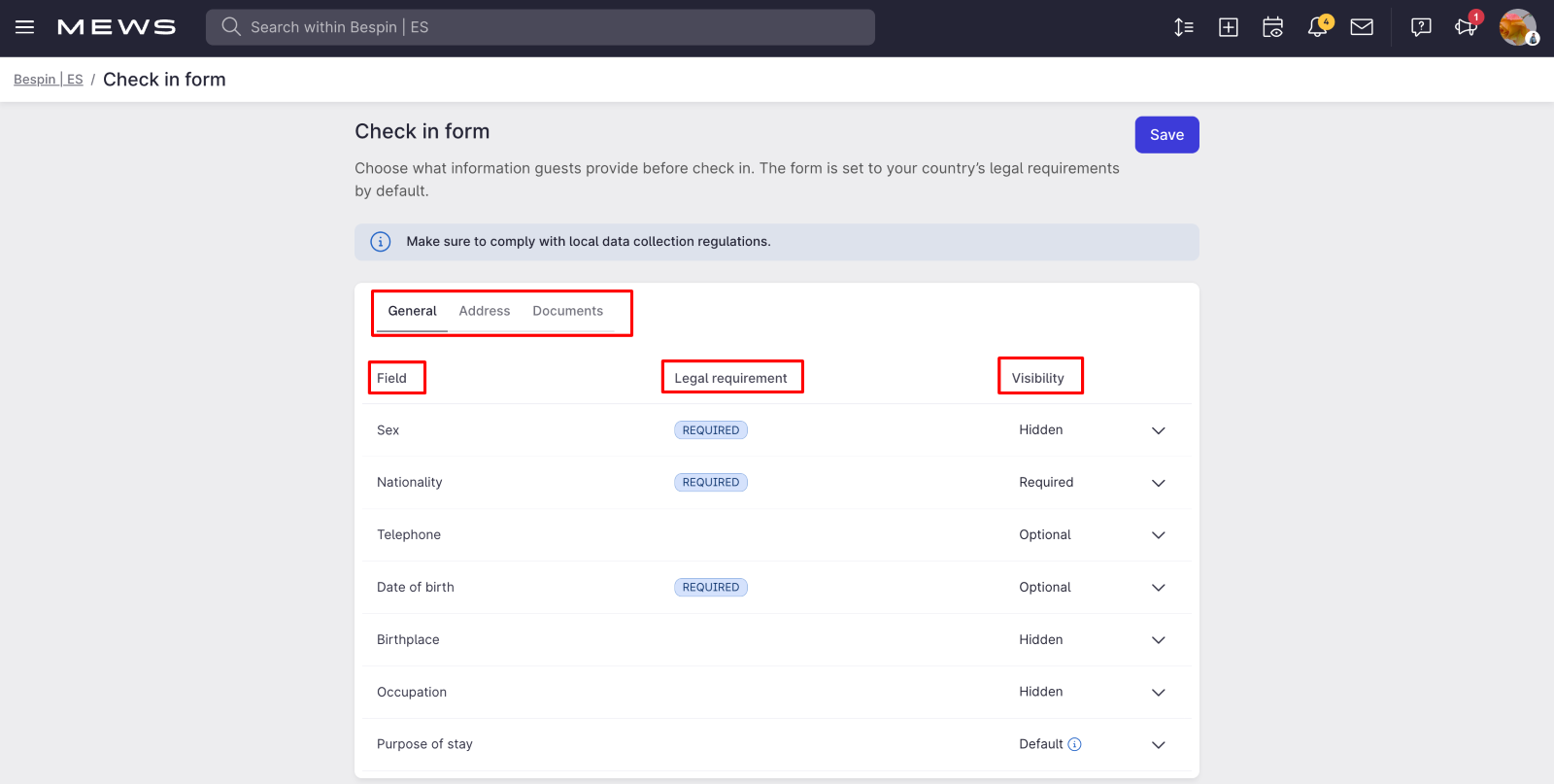 Customize your online check-in with the Check in form