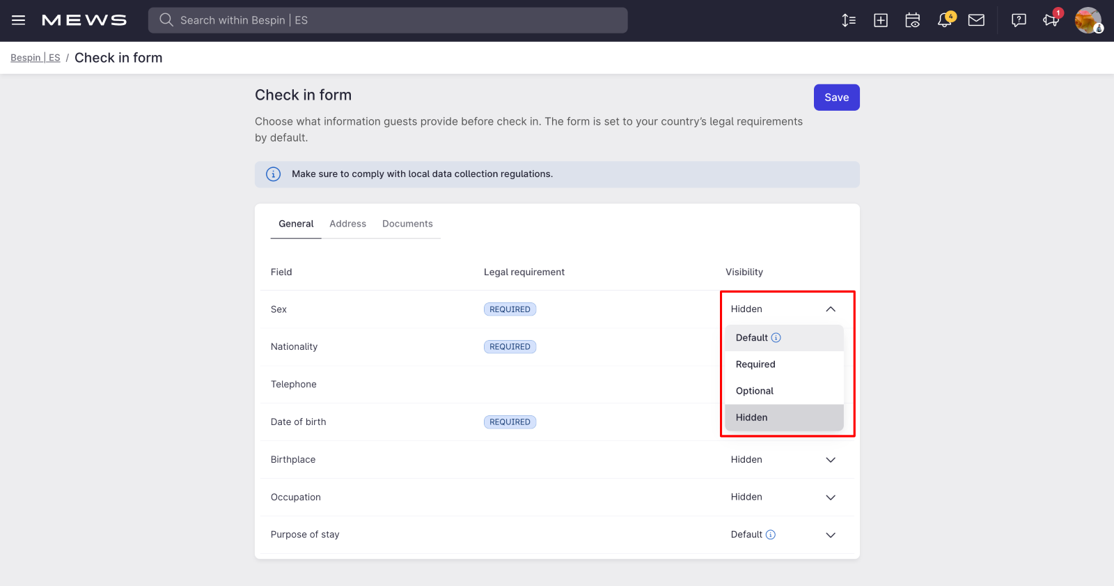 Customize your online check-in with the Check in form