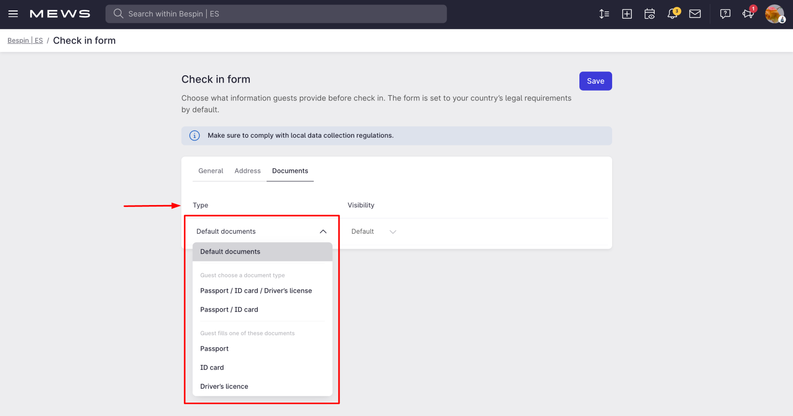 Customize your online check-in with the Check in form