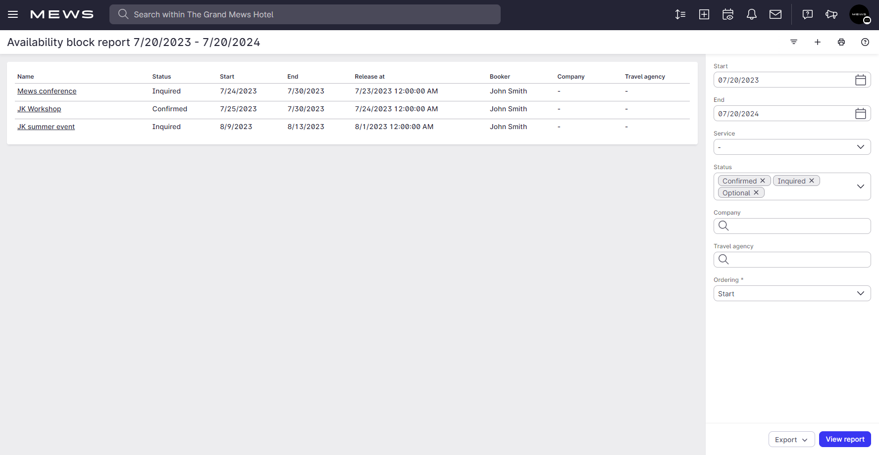 The Availability block report