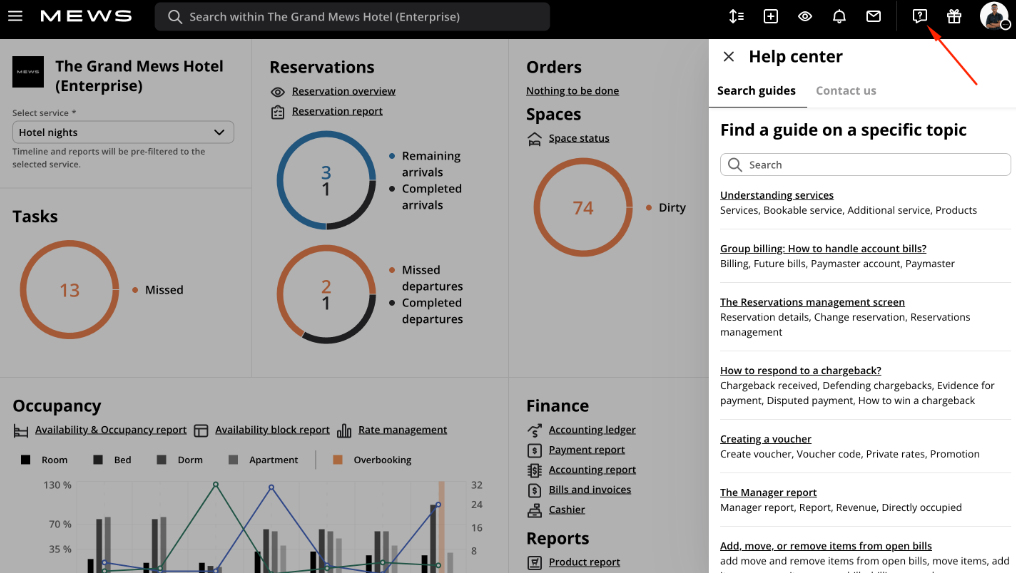 The Mews Help center in Mews Operations: Submitting a support ticket