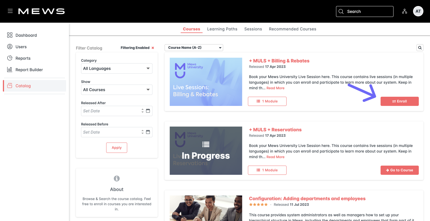 How to enroll in Mews University Live Sessions?