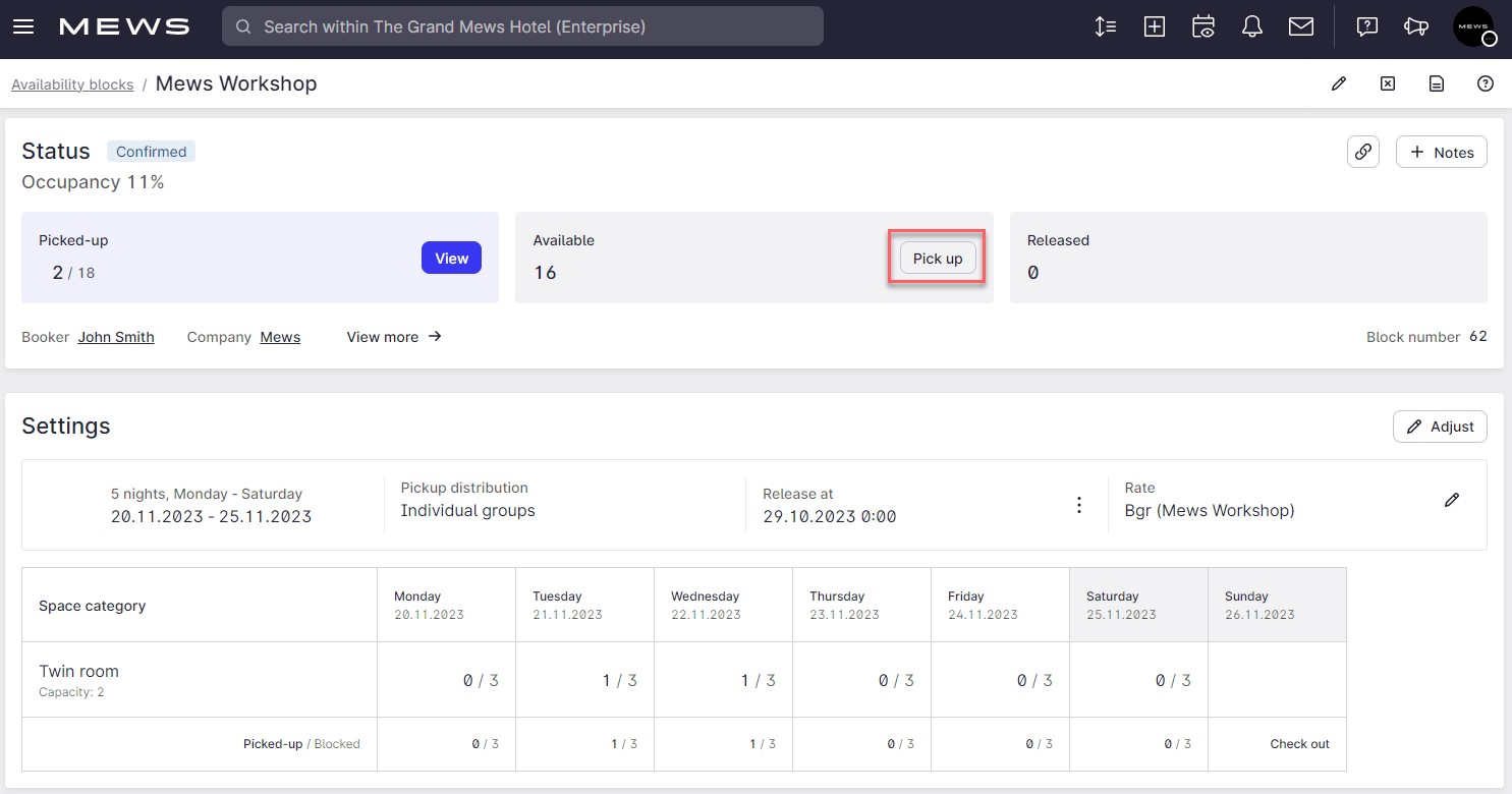 Picking up reservations in availability blocks