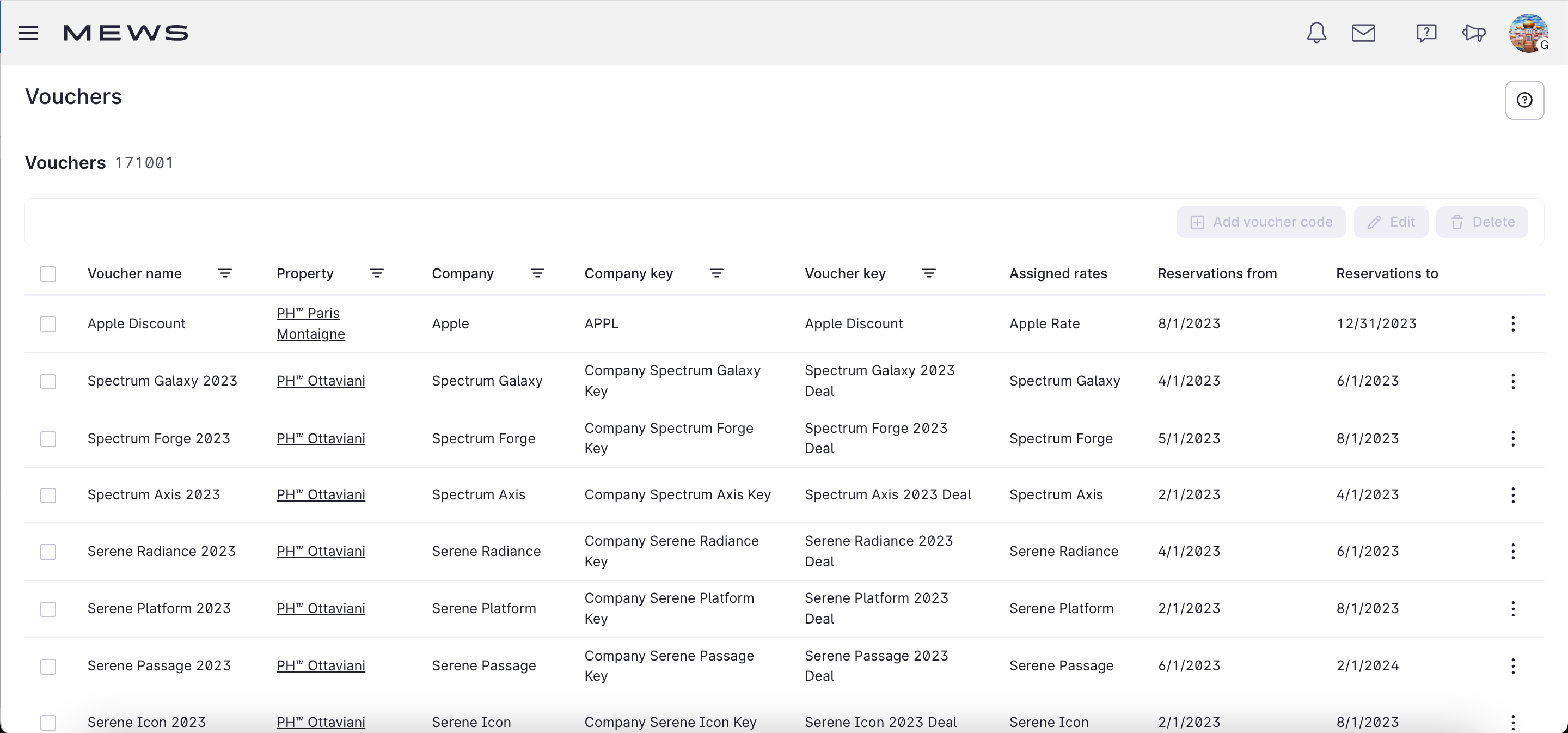 Managing voucher codes in Mews Multi-Property
