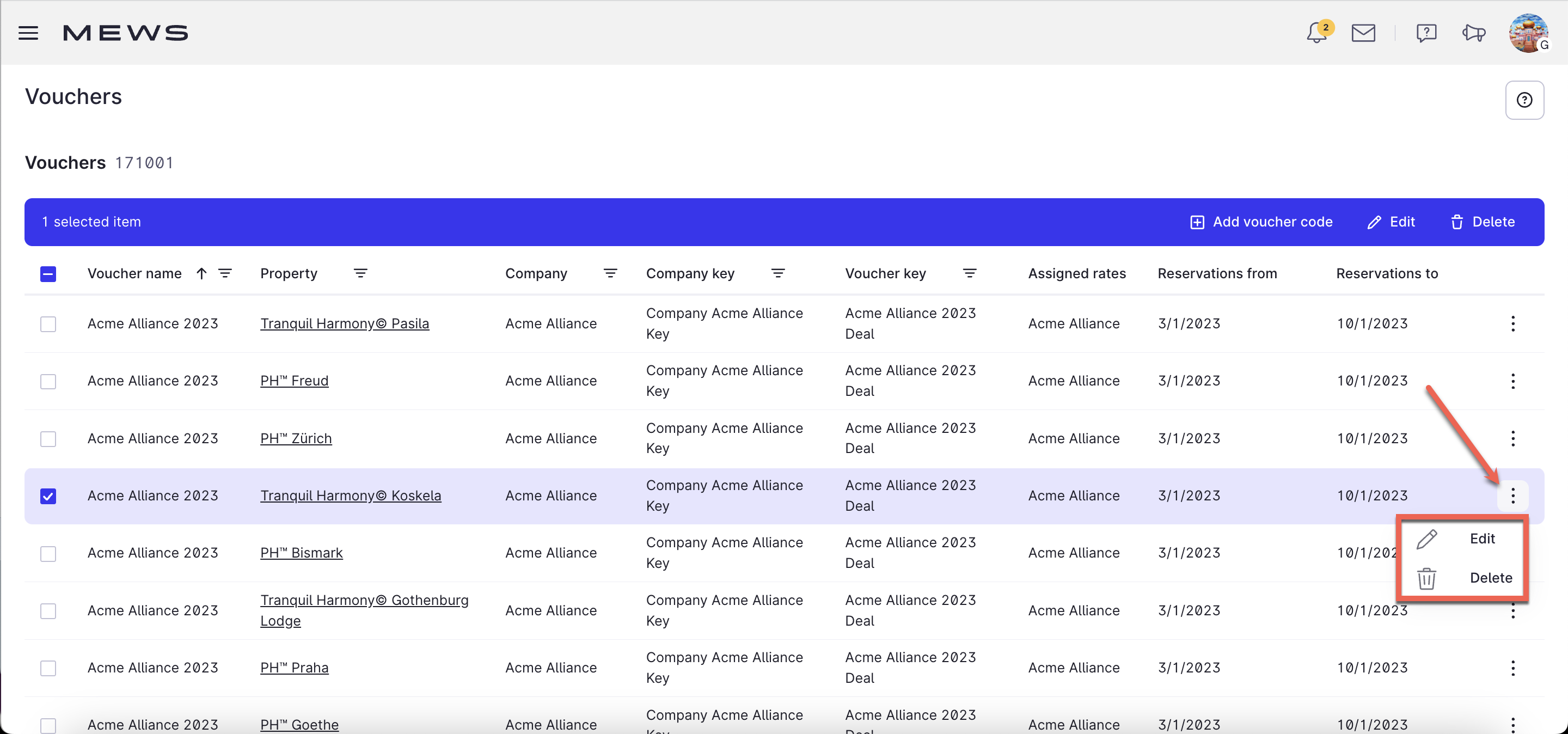 Managing vouchers in Mews Multi-Property
