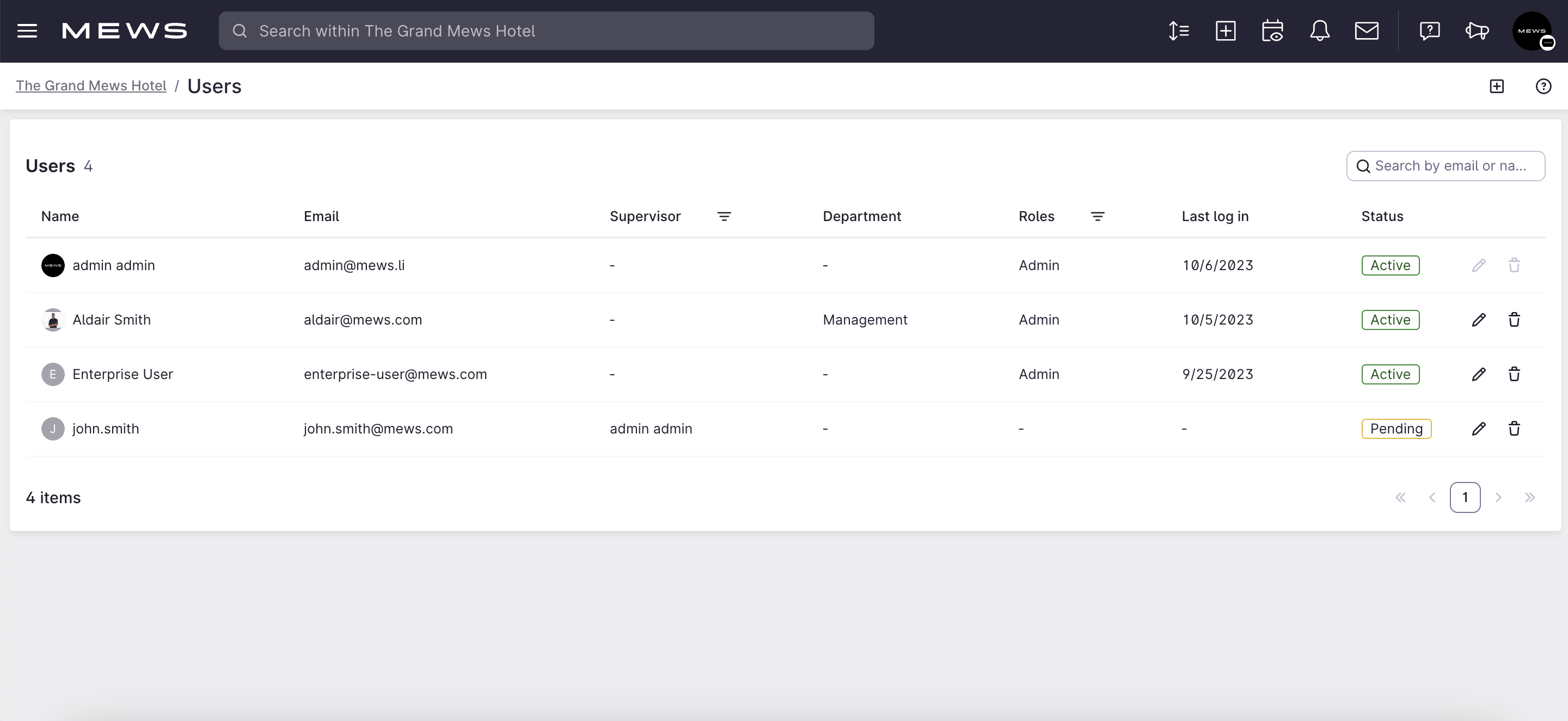 Verwijder of voeg een gebruiker toe in Mews Operations