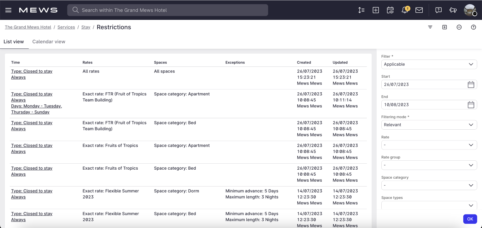 How to create restrictions in Mews Operations