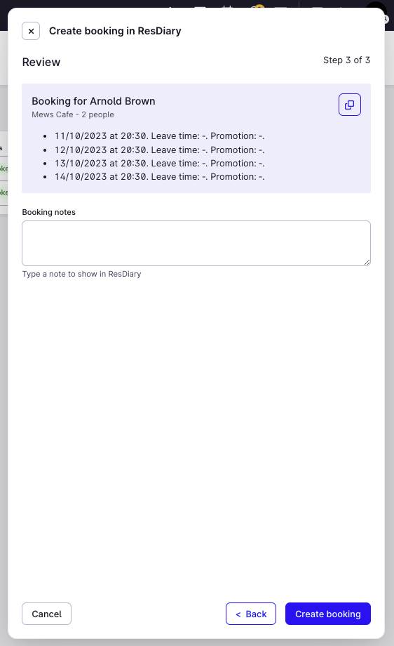 How to create, modify or cancel a ResDiary table booking