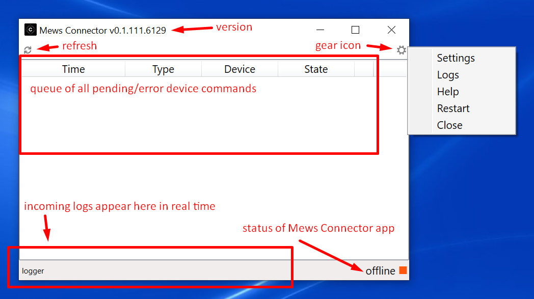 The Mews Connector application for Windows