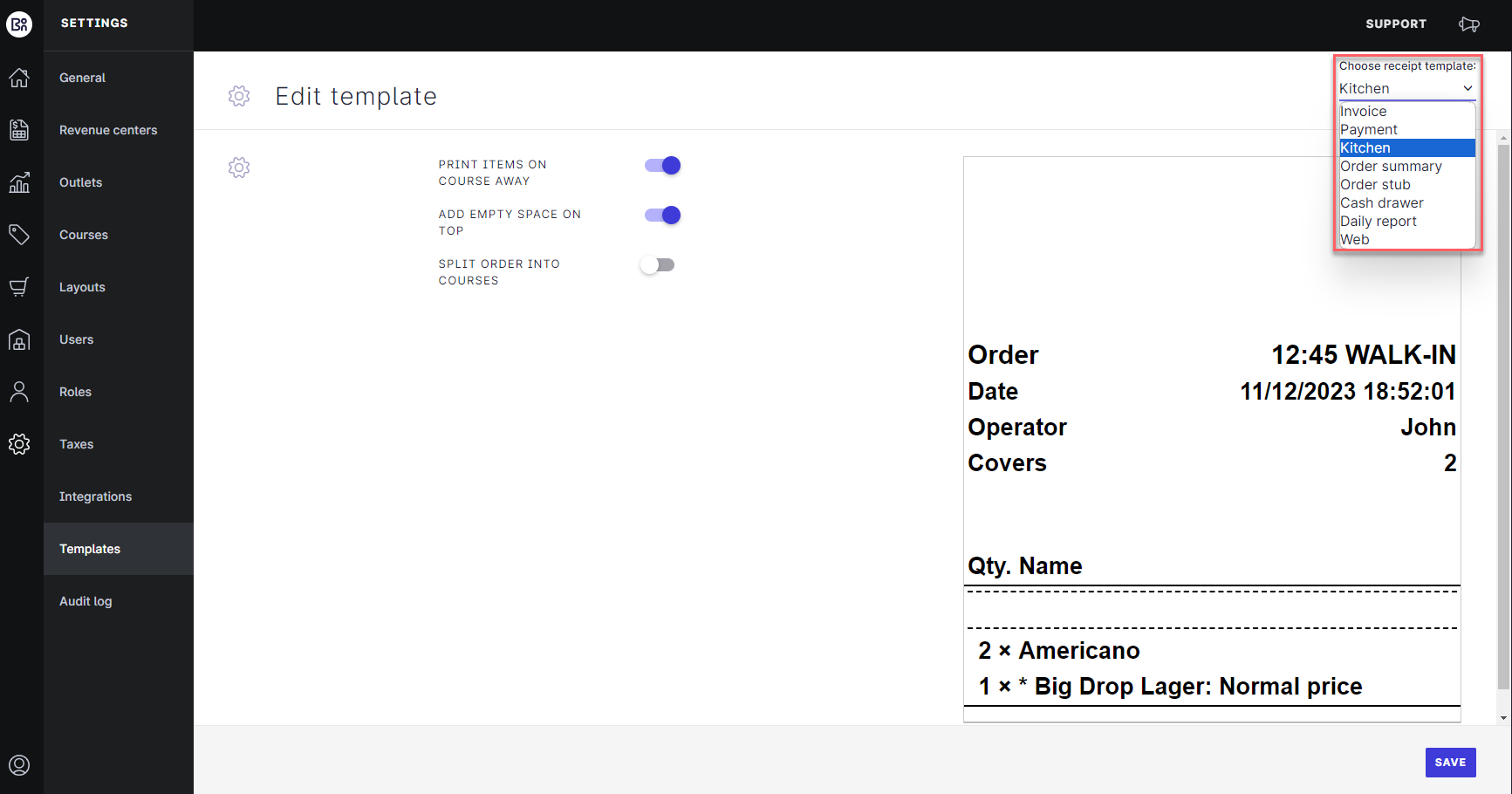 How to configure your kitchen receipt template in Mews POS
