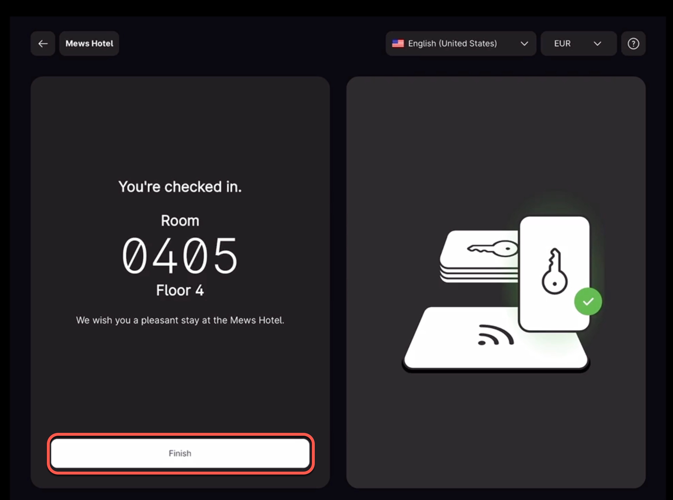 The check in journey in Mews Kiosk