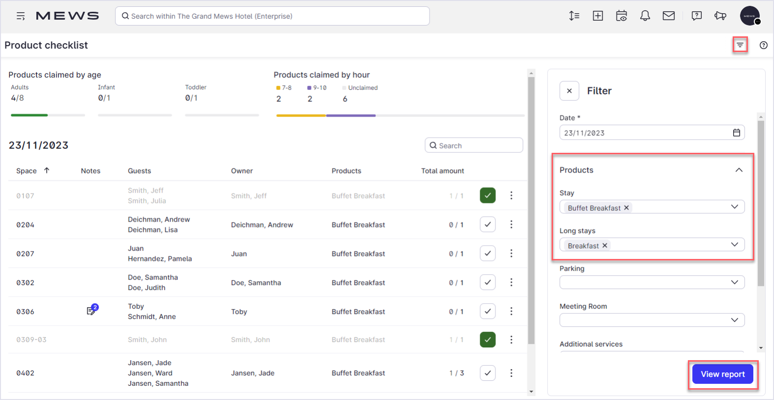 How to view the breakfast list in Mews Operations