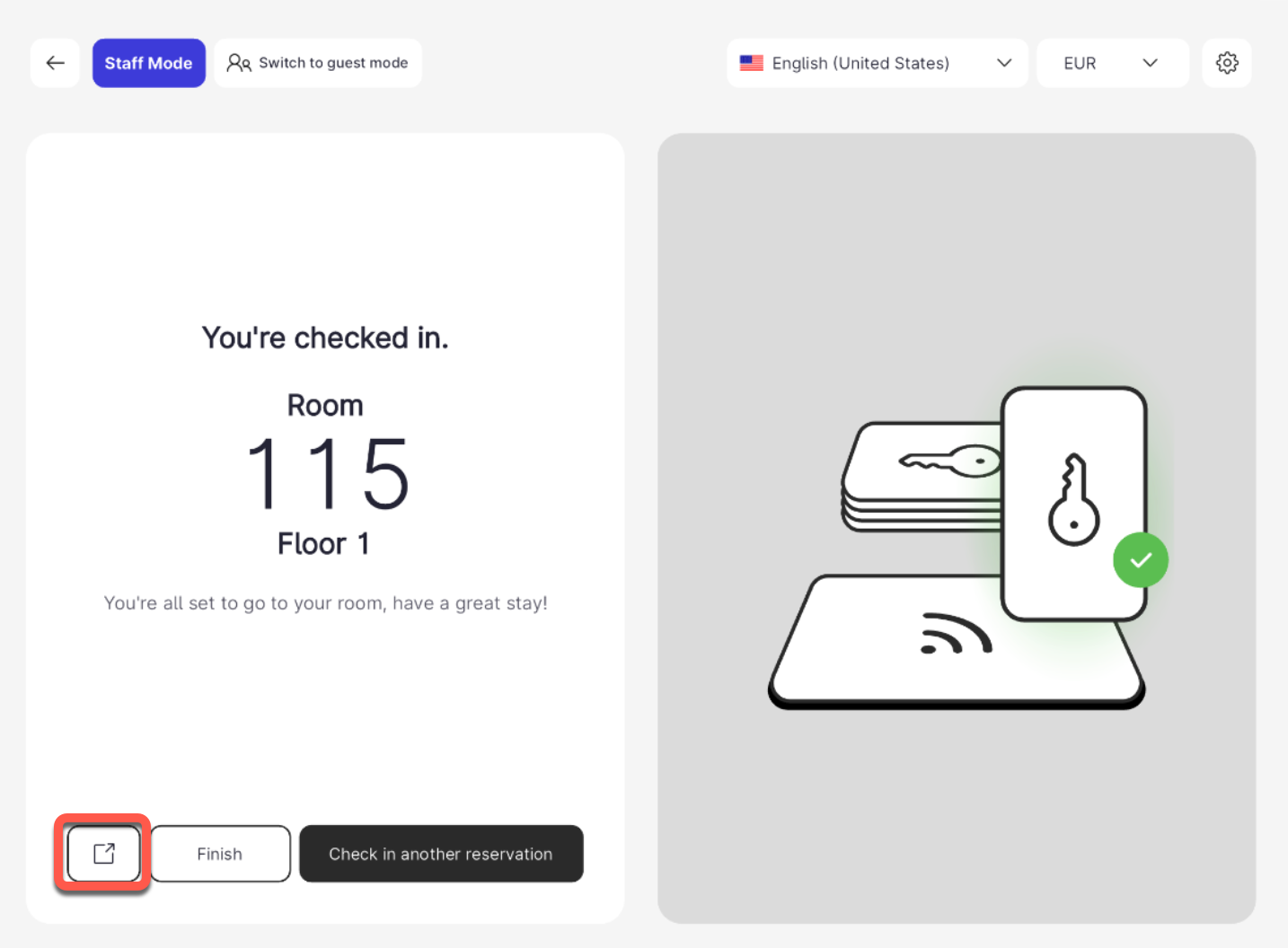 The staff mode in Mews Kiosk
