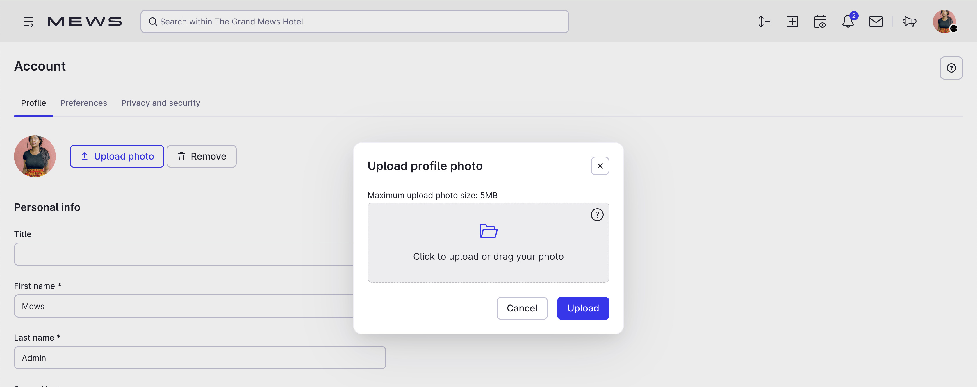 How to change your Mews user account information