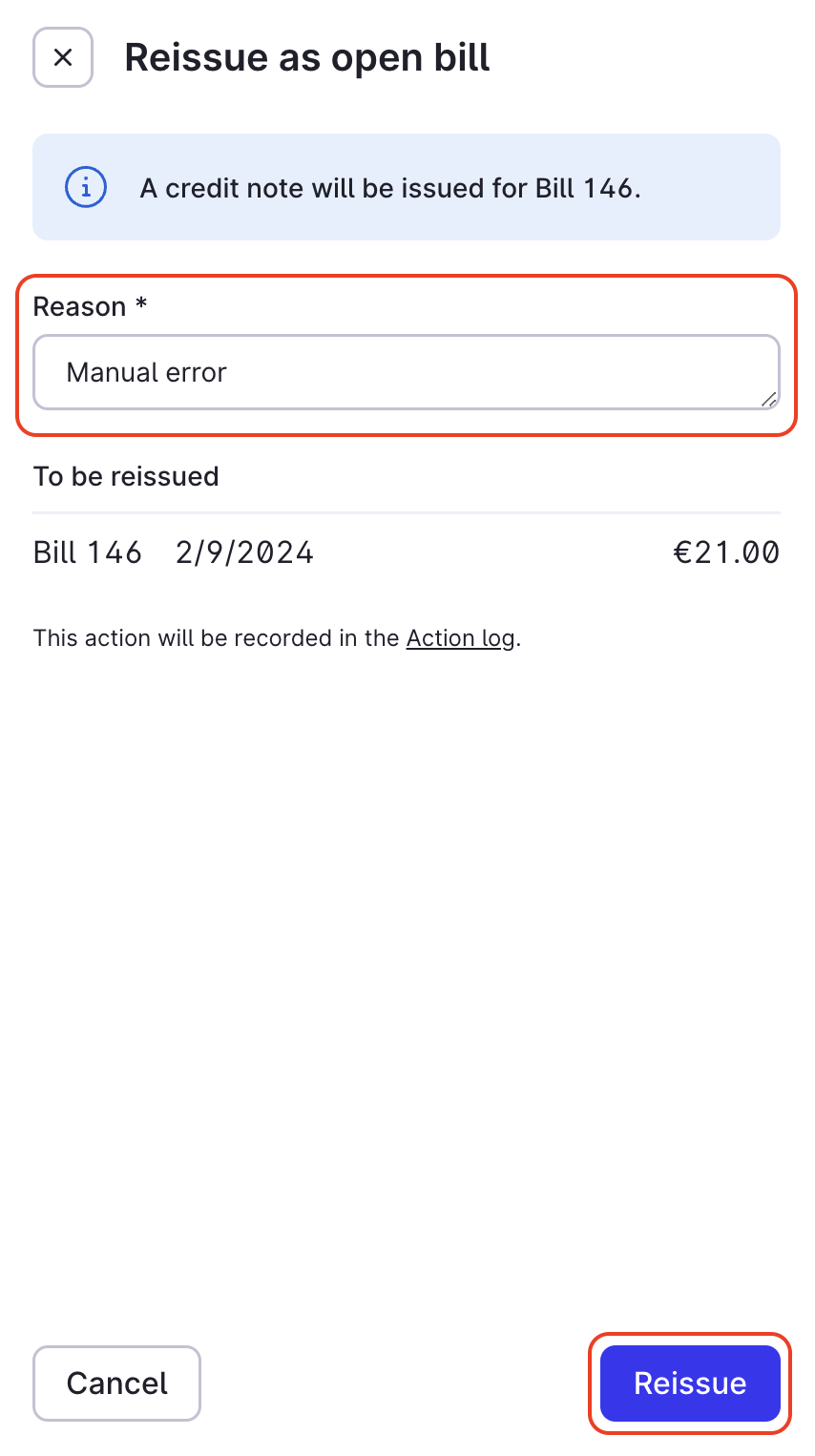 How to reissue an issued invoice or closed bill to make changes and ...