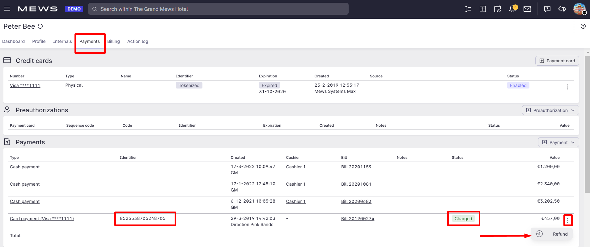 How to refund a credit card payment via Mews Payments?