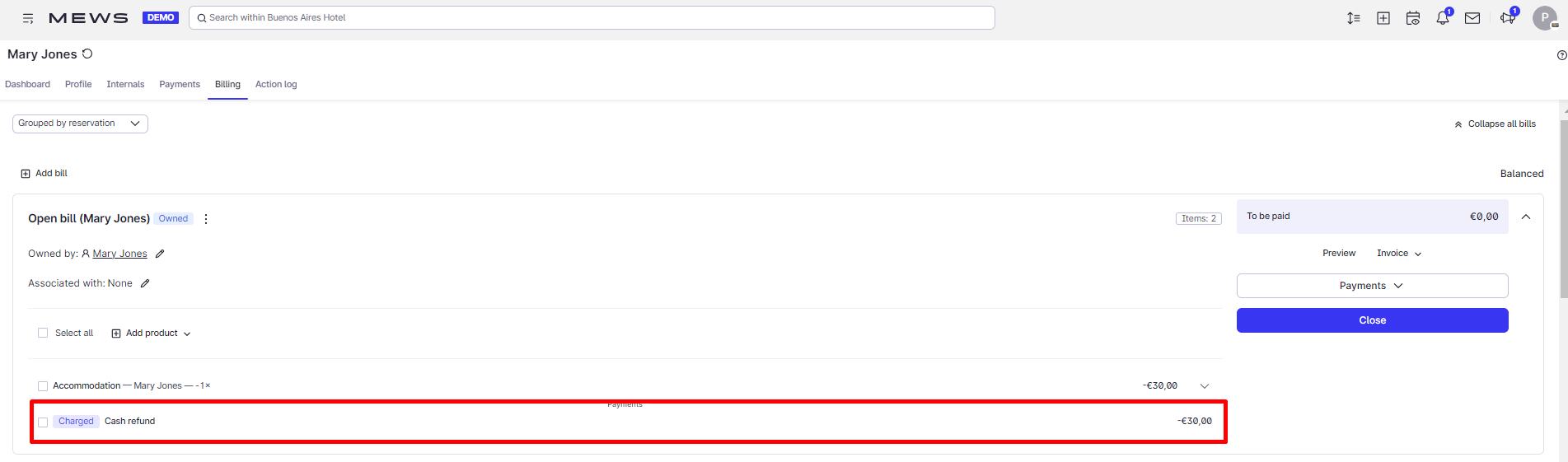 How to refund a cash payment?