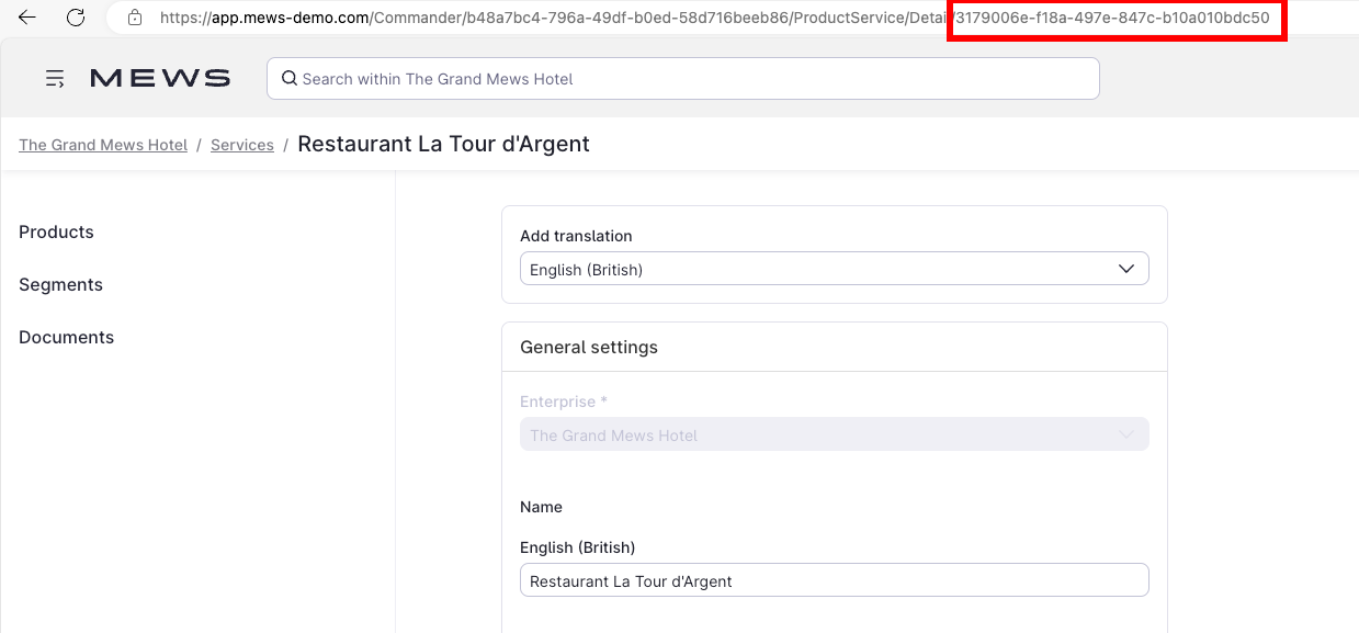 Locating paymaster account IDs and service keys in Mews Operations