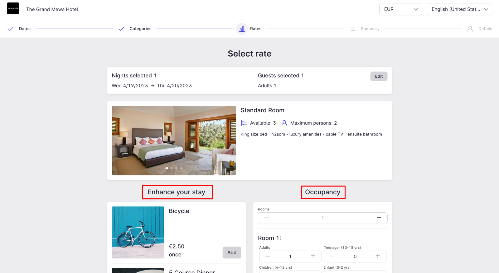 The Booker journey in the Mews Booking Engine