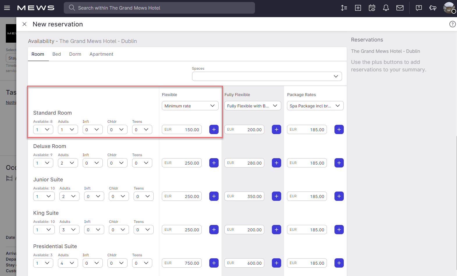 Create a reservation in Mews Operations