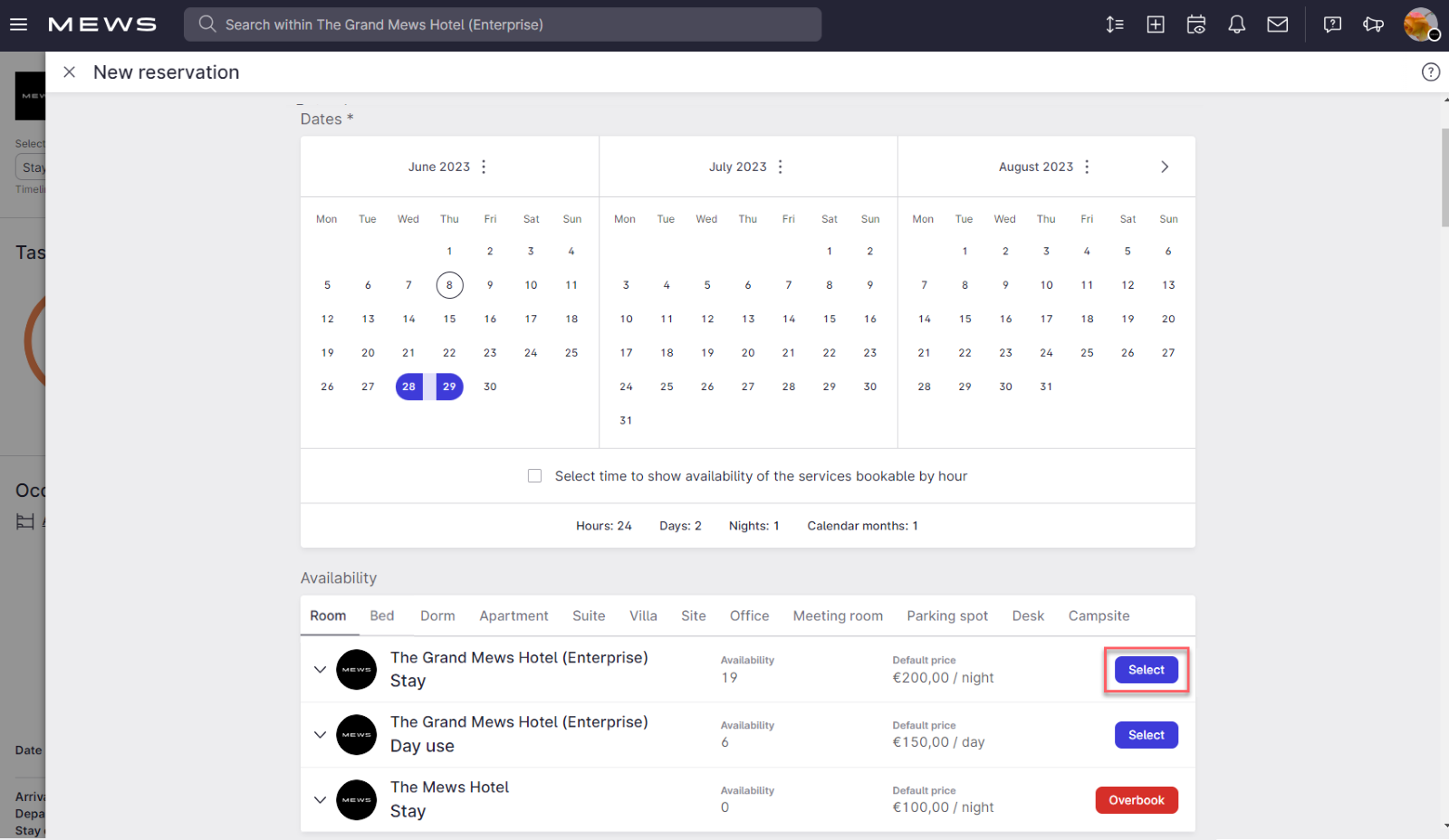Create a reservation in Mews Operations