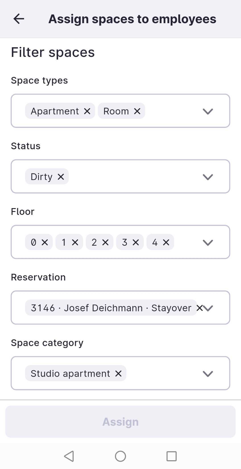 How to assign spaces to employees for housekeeping using the Mews app