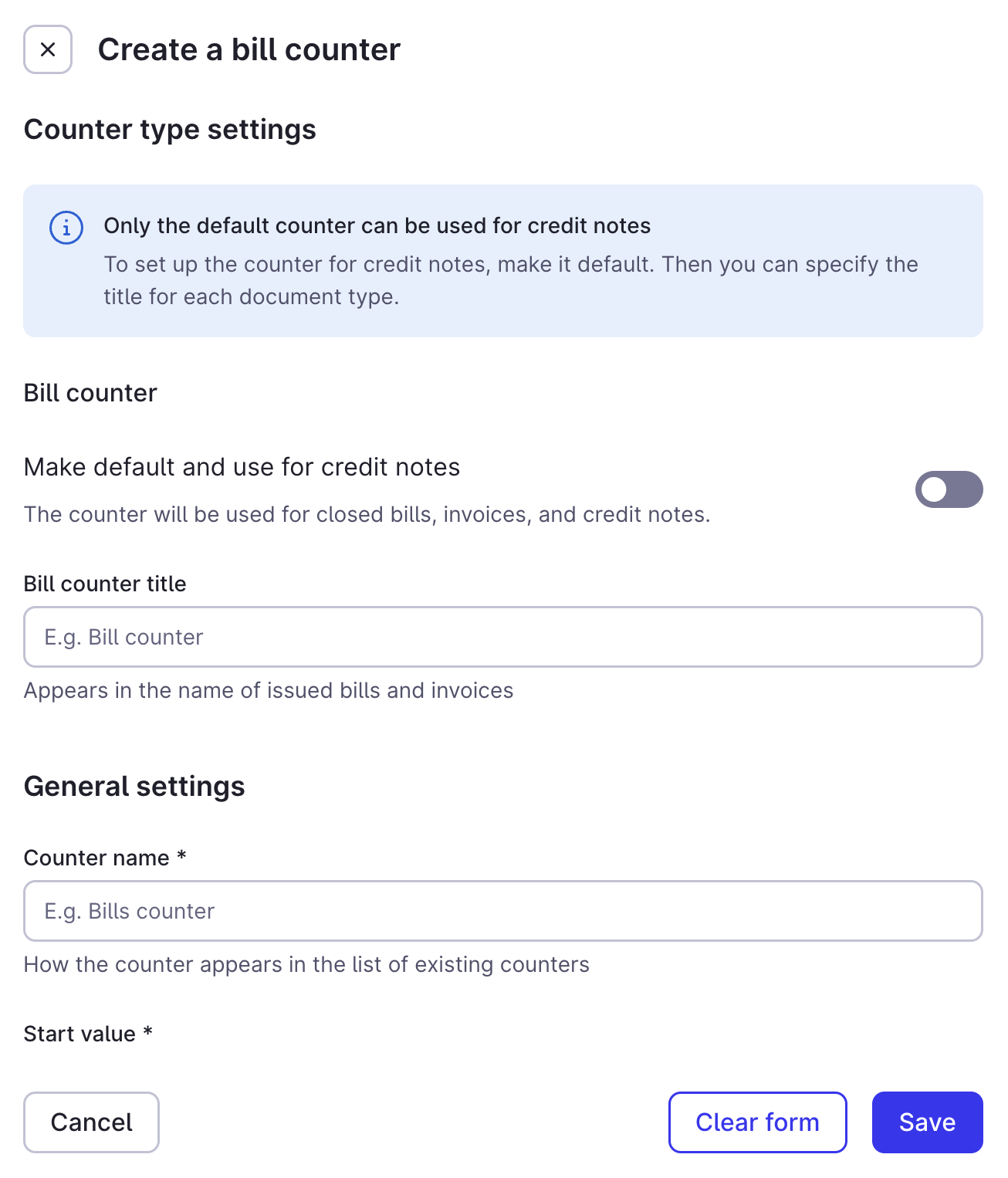 How to create bill counters for bills, invoices, and credit notes in ...