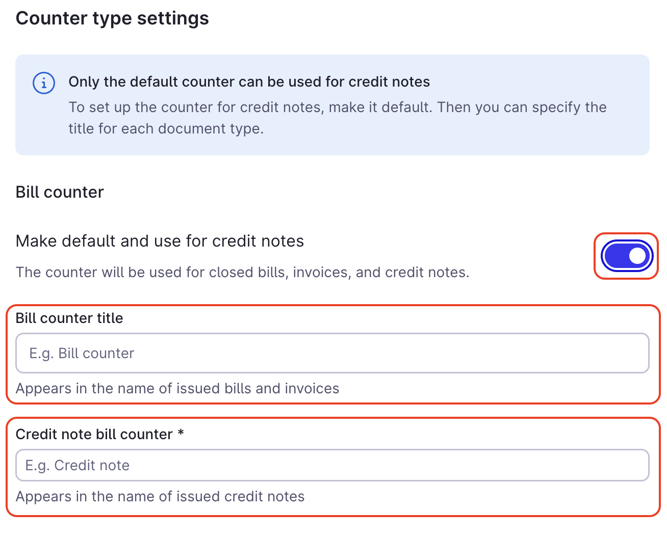 How to create bill counters for bills, invoices, and credit notes in ...