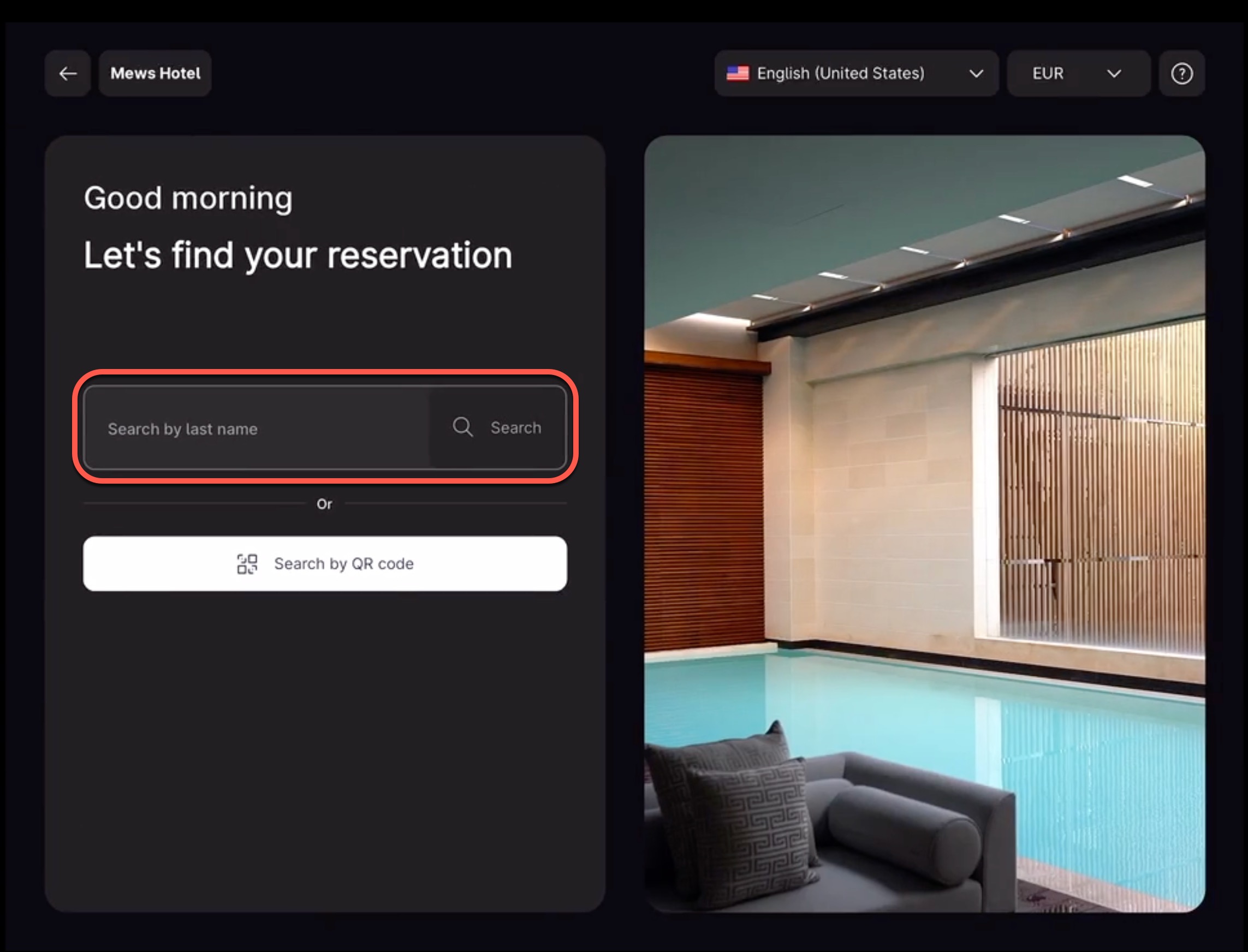 The check in journey in Mews Kiosk