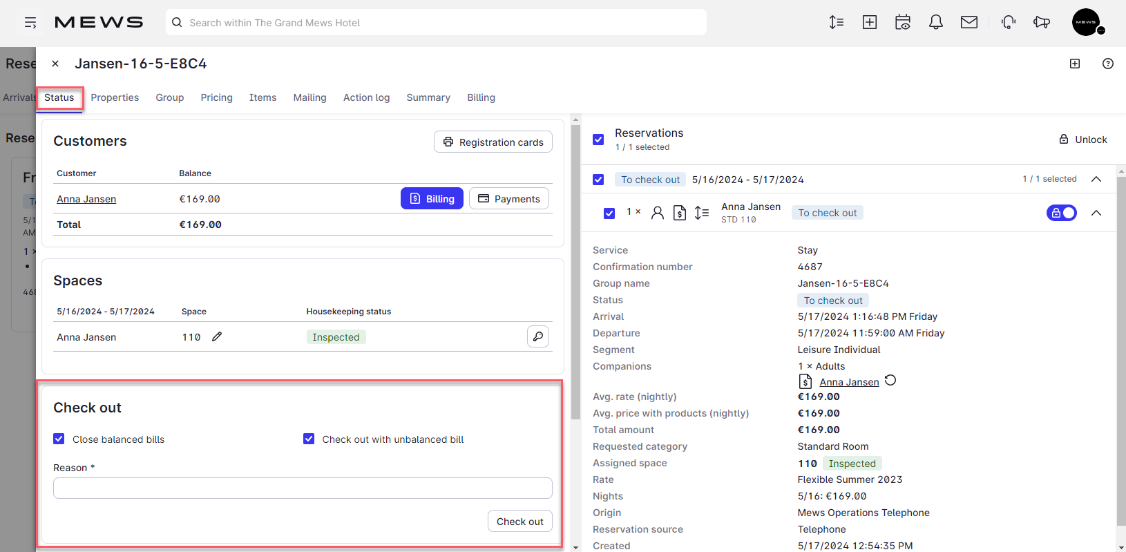 How to check out a reservation in Mews Operations
