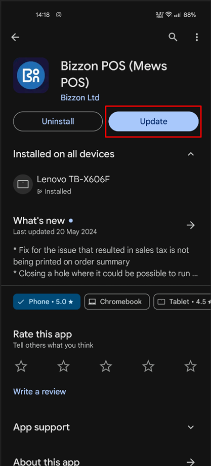 How to update the Mews POS Android app