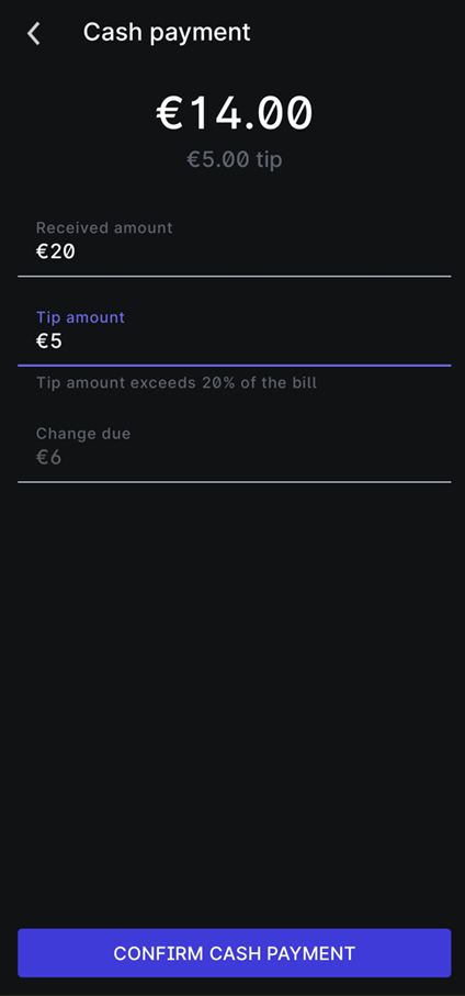 How to add a tip in Mews POS when taking a cash payment