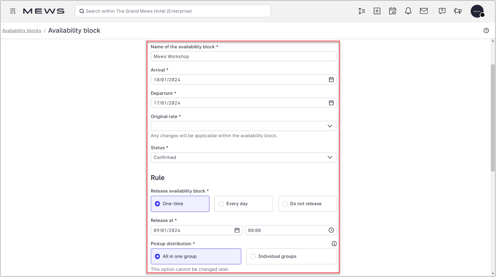 Creating availability blocks