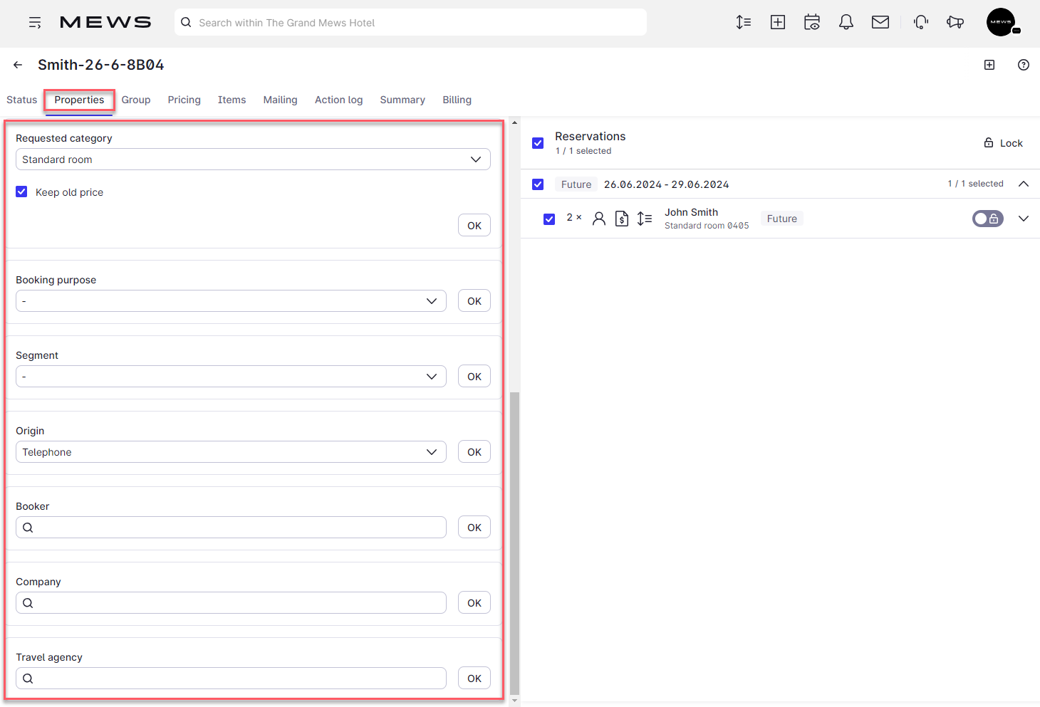 How to change the reservation details in Mews Operations