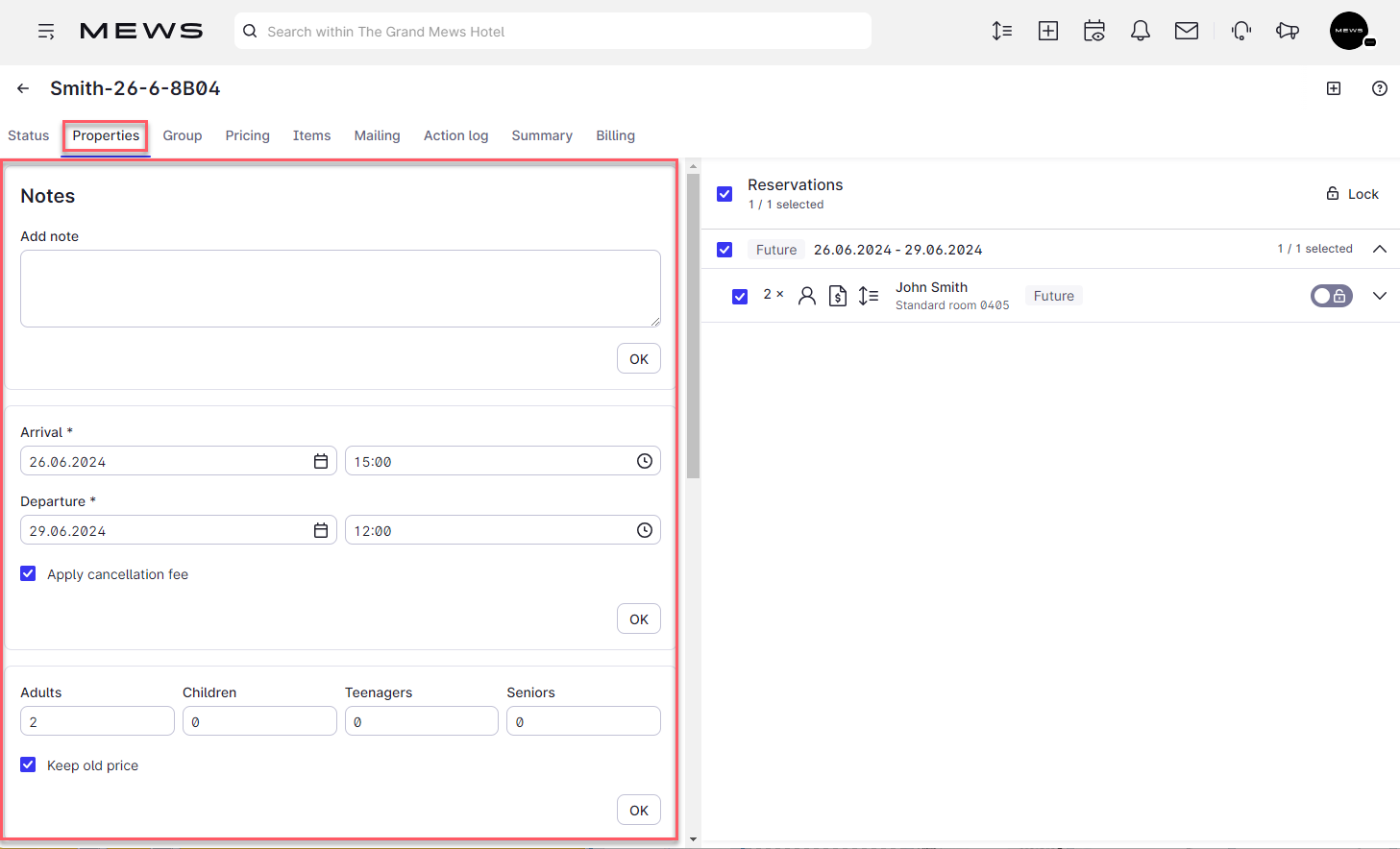 How to change the reservation details in Mews Operations